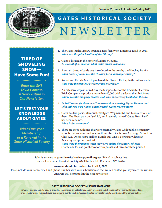 Current Newsletter – Gates Historical Society